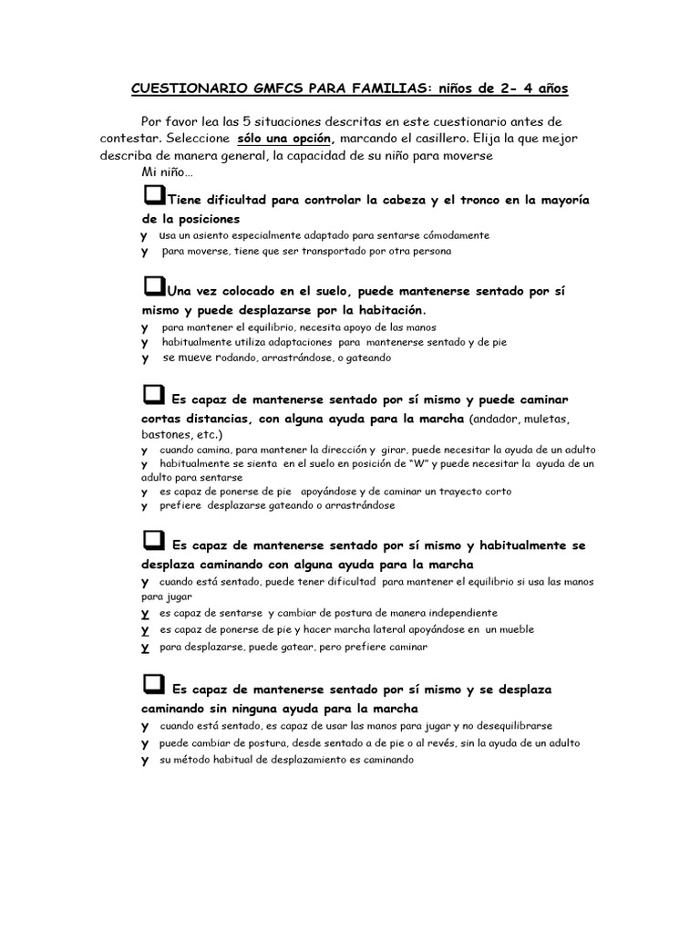 GMFCS - Family Questionnaire - Spanish | PDF