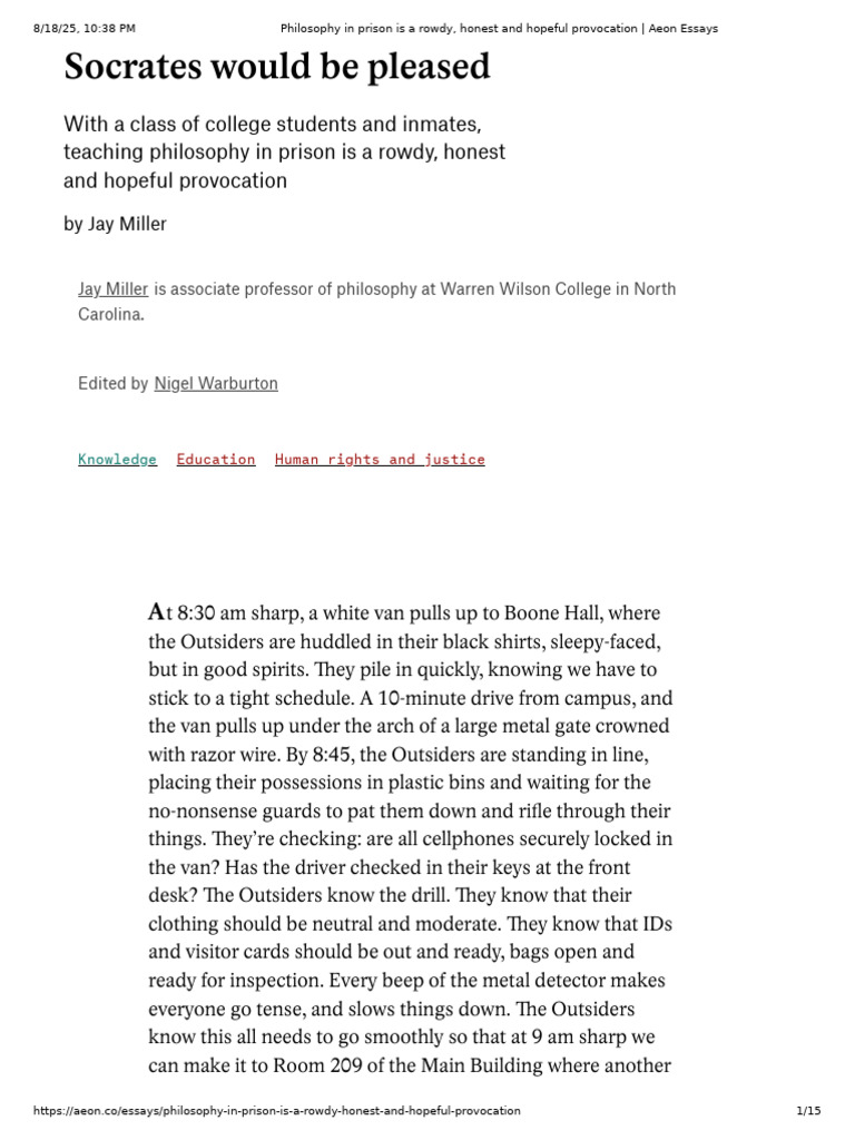 Philosophy in Prison Is A Rowdy, Honest and Hopeful Provocation | PDF
