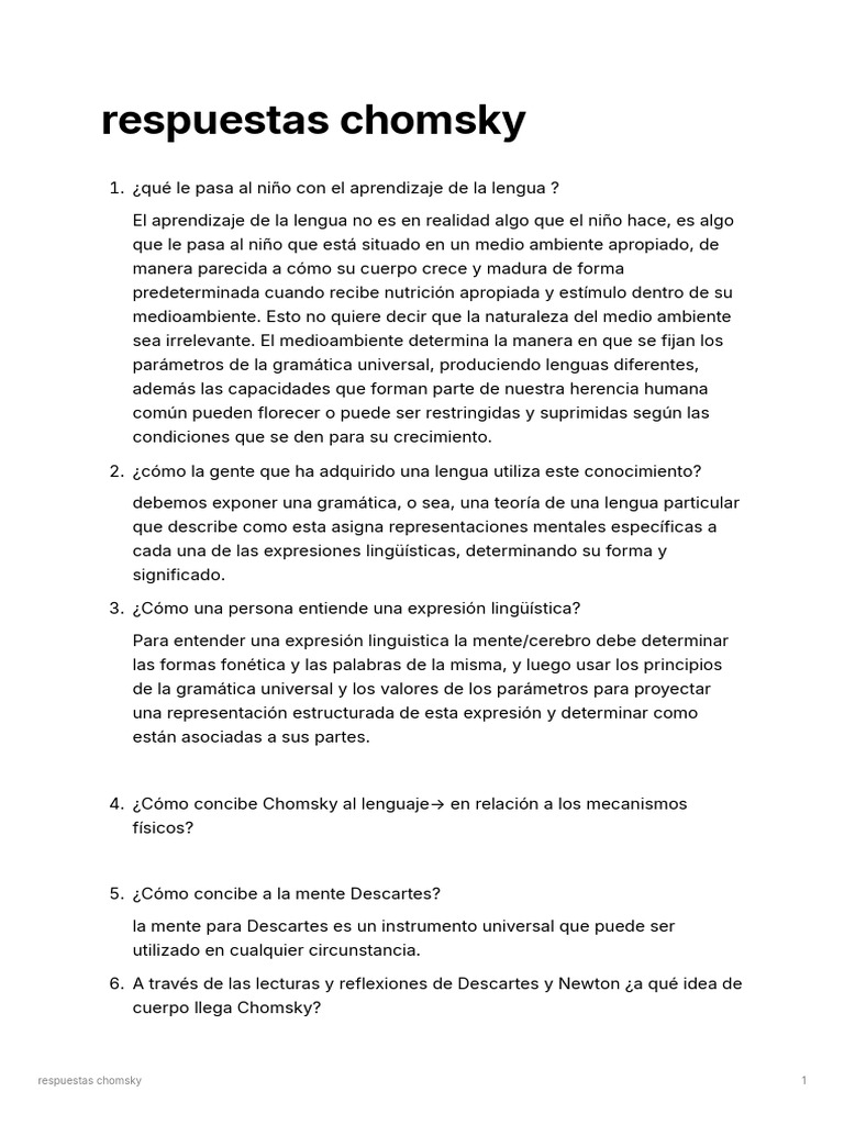 Respuestas Chomsky | PDF | Mente | Noam Chomsky