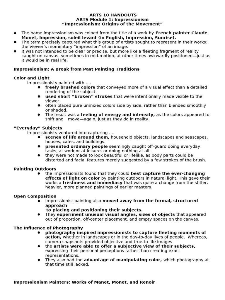 Q1-ARTS-10-NOTES-IMPRESSIONISM-EXPRESSIONISM | PDF | Impressionism ...