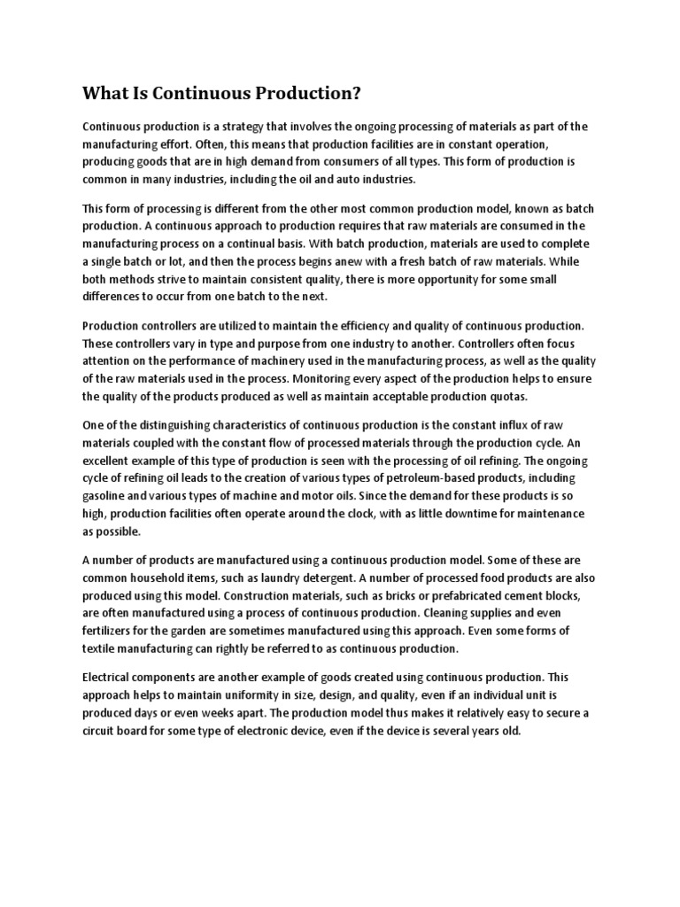 Examples Of Continuous Production