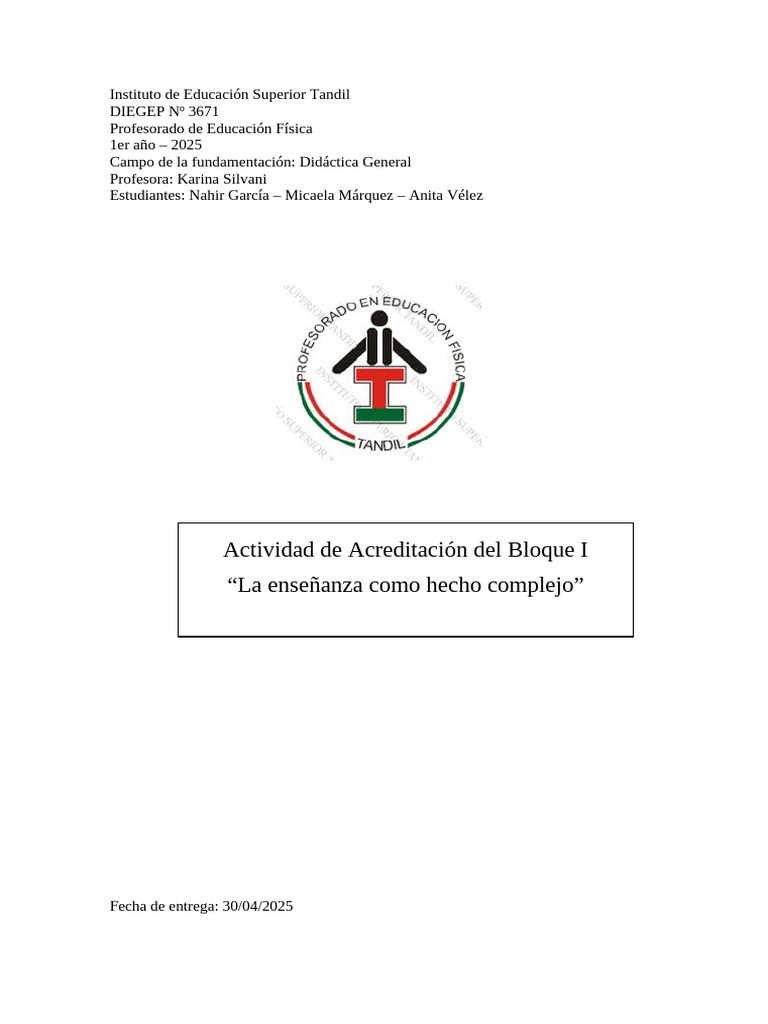 TP1 Bloque I Didáctica | PDF | Enseñando | Maestros