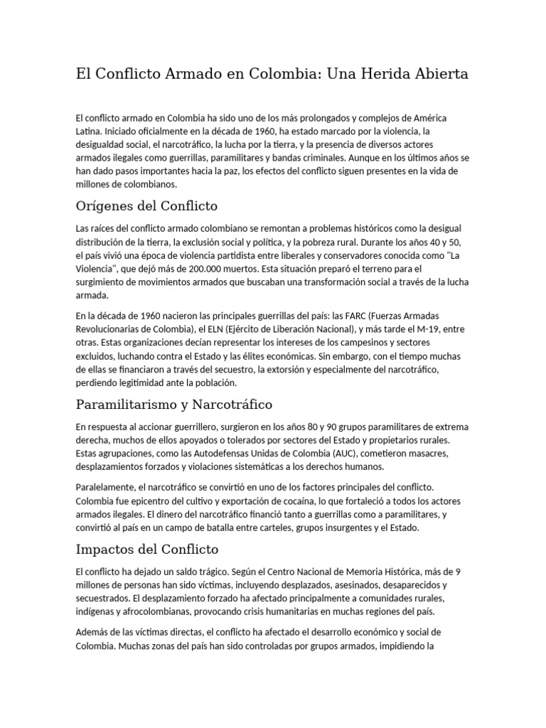 El Conflicto Armado en Colombia | PDF | Colombia | Guerra de guerrillas