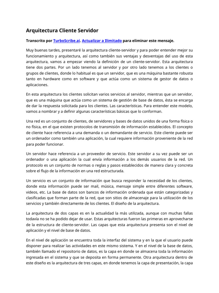 Arquitectura Cliente Servidor | PDF | Modelo cliente-servidor | Servidor (Computación)