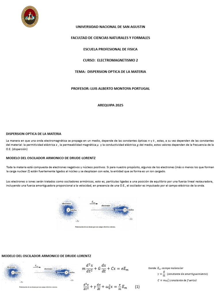 Dispersión Óptica en Materia: Modelo Drude-Lorentz | PDF ...