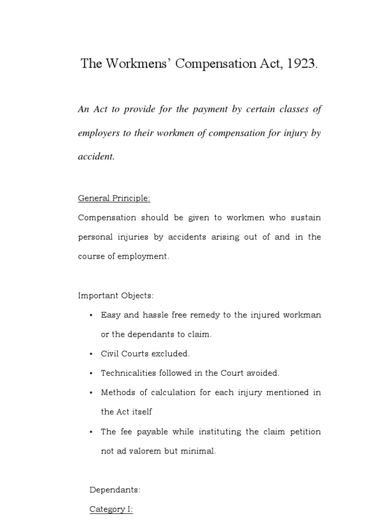 Workmen Compensation Act. | PDF | Disability | Employment
