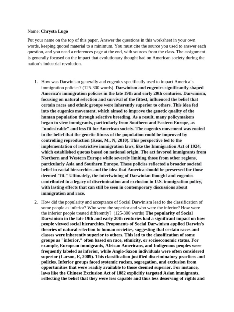 HIS-144-RS-Darwinism and American Society Worksheet | PDF | Creationism ...