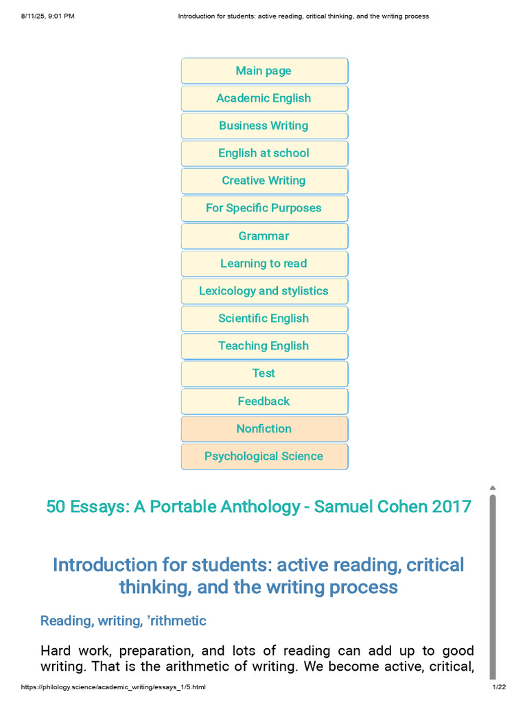 Introduction For Students - Active Reading, Critical Thinking, and The ...