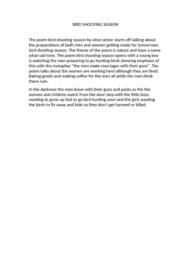 Bird Shooting Season by Olive Senior | PDF