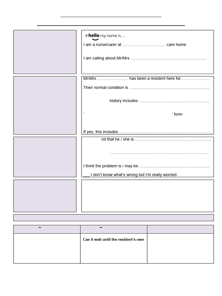 Adapted SBAR Communication Tool For Care Homes HJ | PDF | Health ...