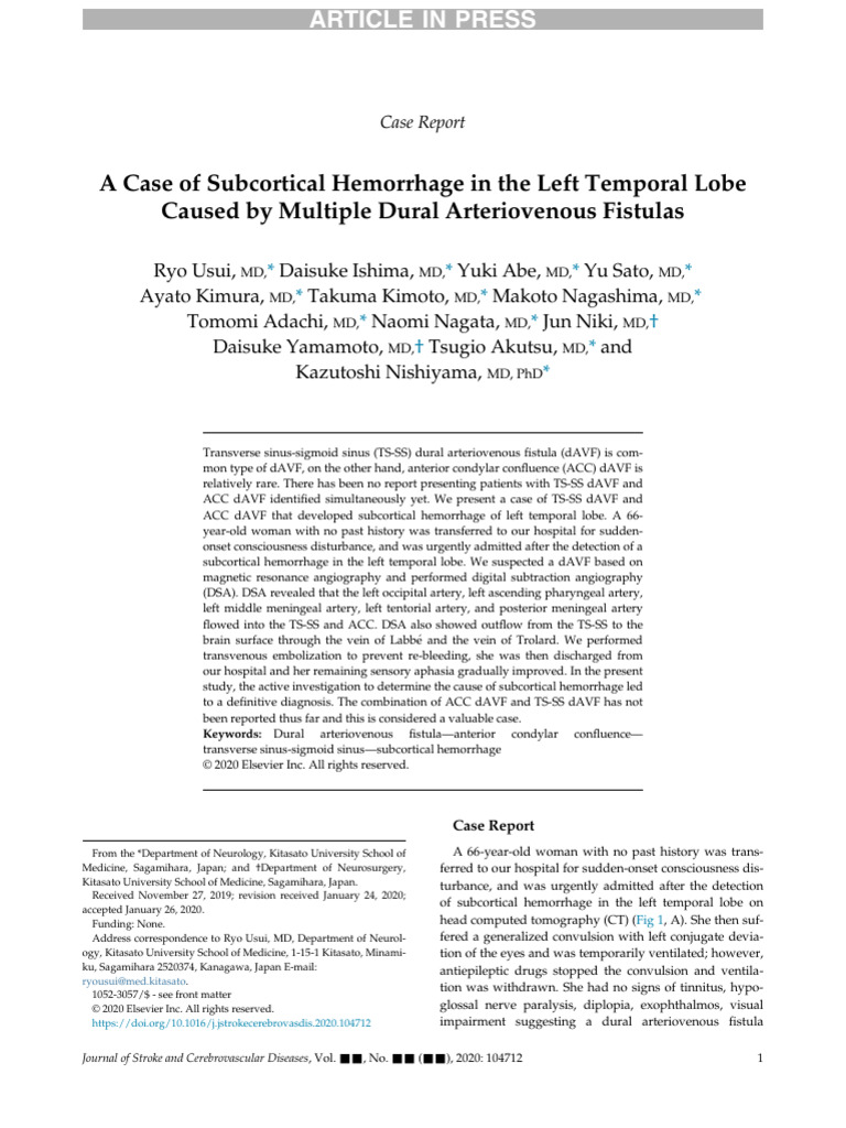 Subcortical Hemorrhage from dAVF Case | PDF | Vein | Angiology