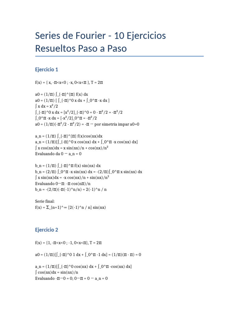 Series Fourier 10 Ejercicios Resueltos | PDF