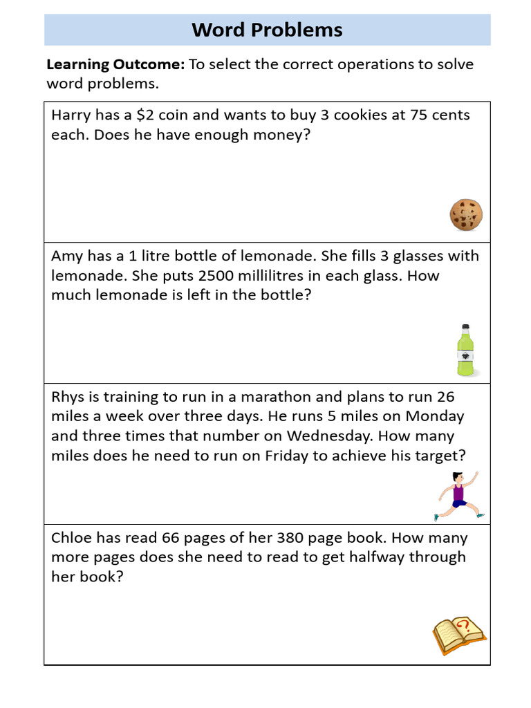 Word Problems: Learning Outcome: To Select The Correct Operations To ...