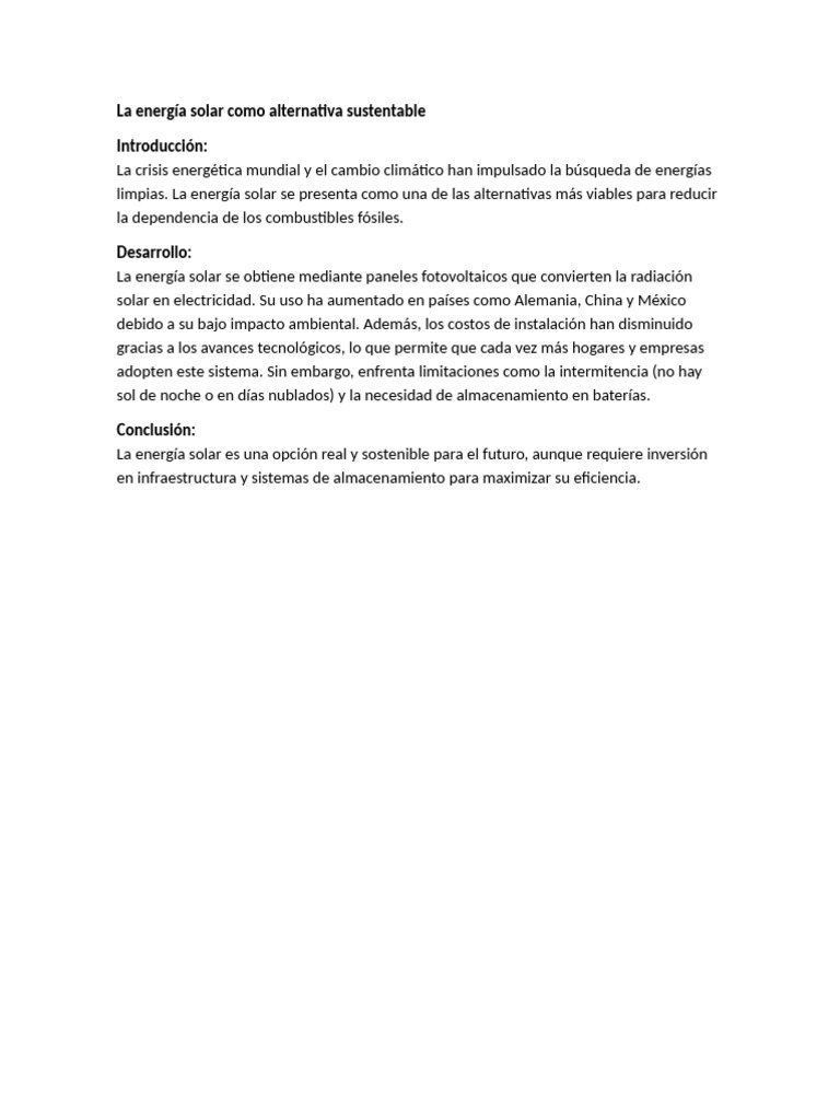 Energía solar: alternativa sustentable | PDF