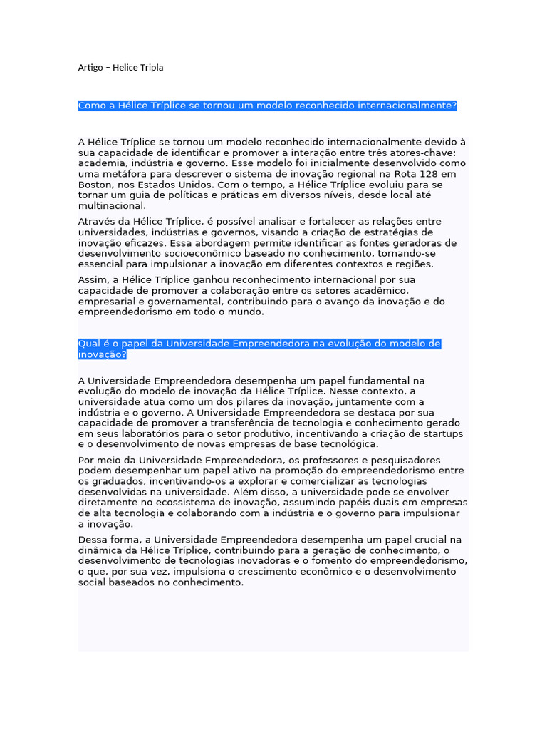 Aplicações da Hélice Tríplice na Inovação | PDF | Inovação ...