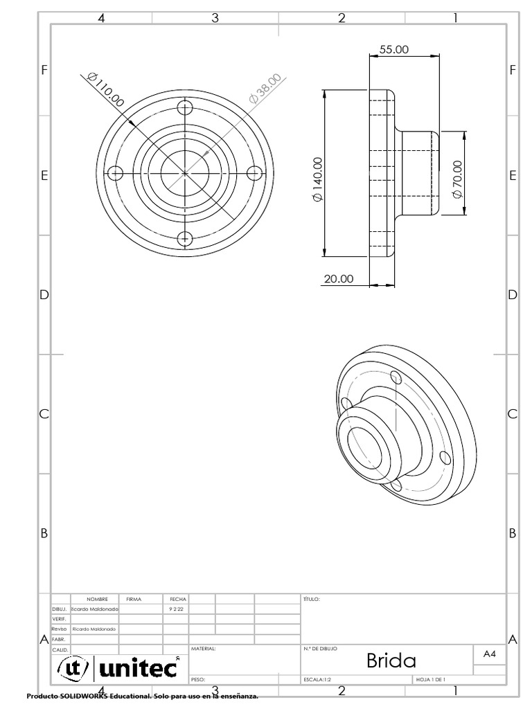 Dibujo Técnico de Brida en A4 | PDF