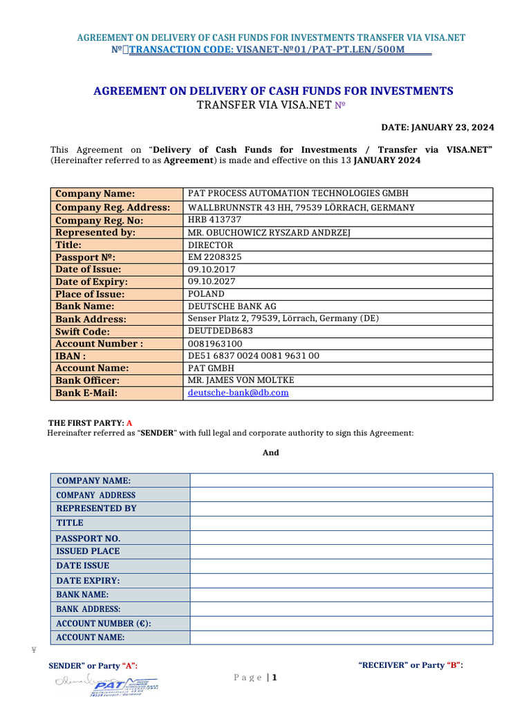 Doa Pat - Visa Net Doa (Pat) 500m | PDF | Wire Transfer
