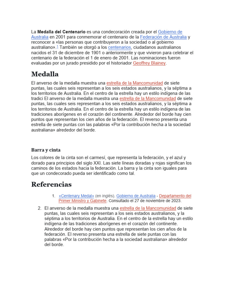 Medalla Del Centenario | PDF