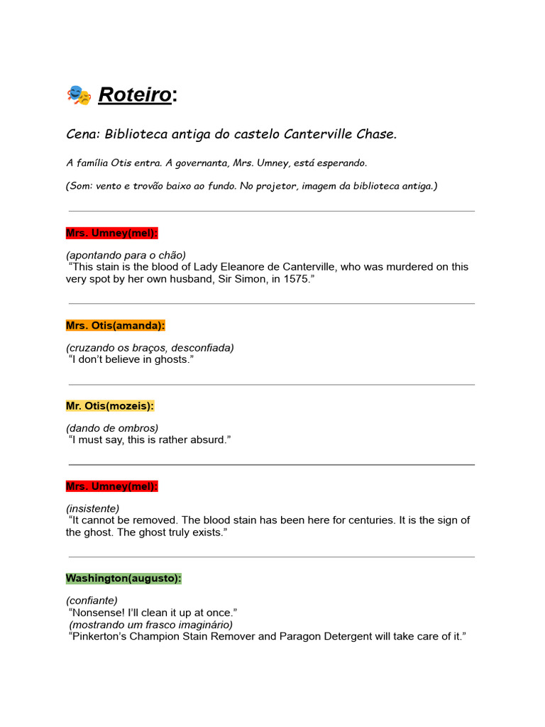 Canterville Ghost Scene Script | PDF