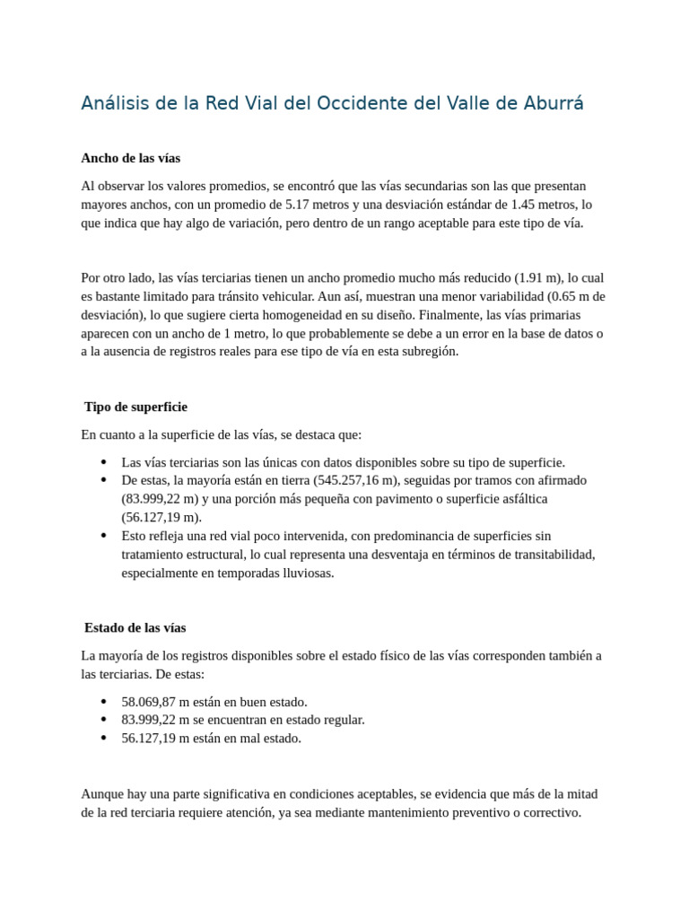 Análisis de la Red Vial del Occidente del Valle de Aburrá | PDF