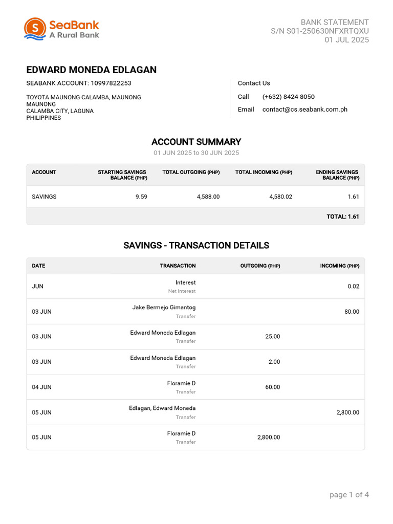 Seabank Statement 20250729 | PDF | Financial Services | Business