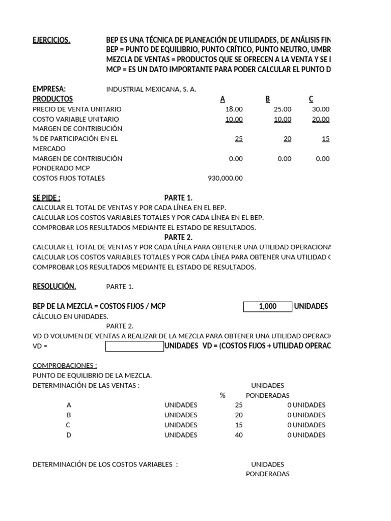 Mezclas y BEP 2025 | PDF | Estado de resultados | Contabilidad
