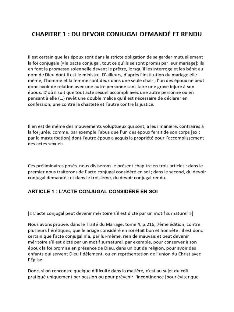 Devoir et acte conjugal en mariage | PDF | Chasteté | Mariage
