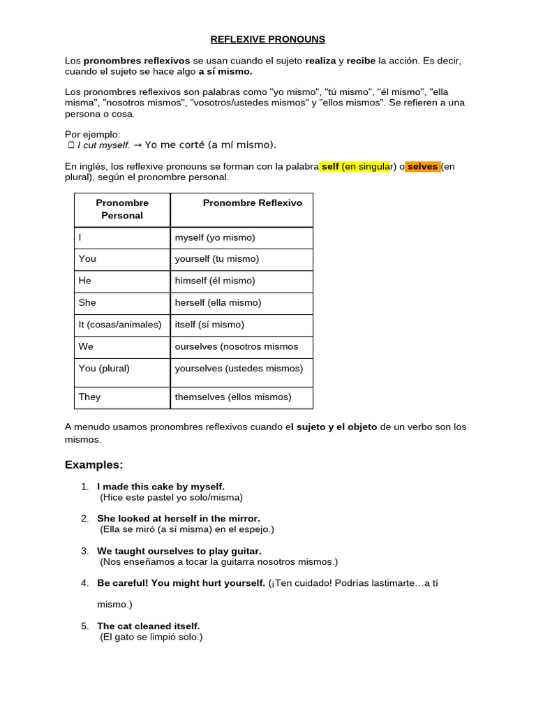 Reflexive Pronouns & WH Questions | PDF | Mecánica del lenguaje ...