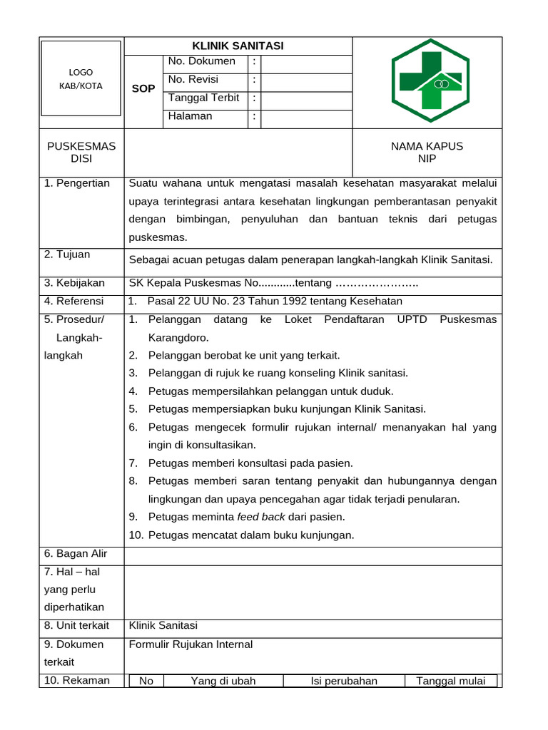 Sop Klinik Sanitasi | PDF