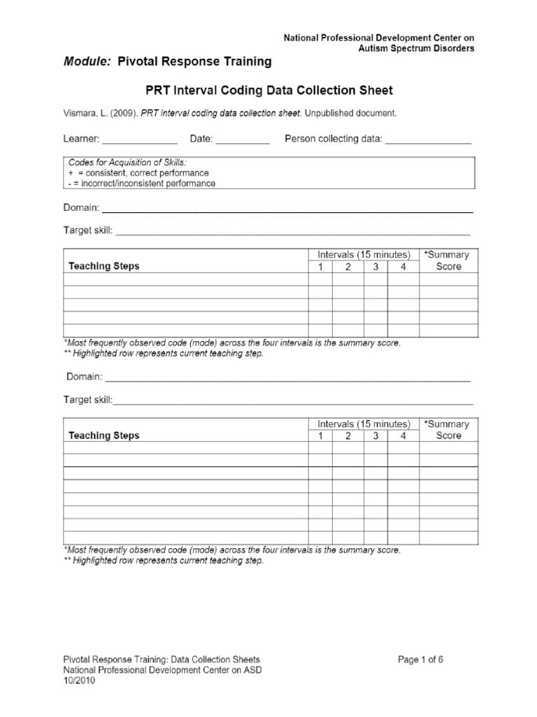 PRT Interval Coding Data Collection Sheet - PDF | PDF