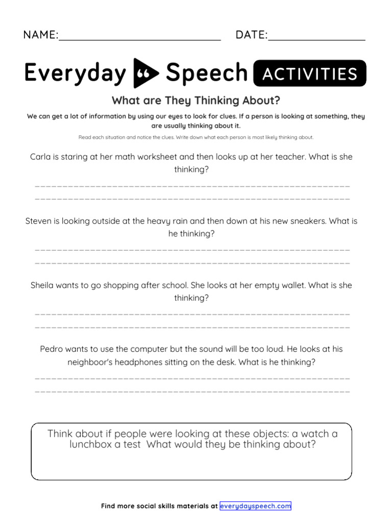 Interactive Worksheet - What Are They Thinking About | PDF