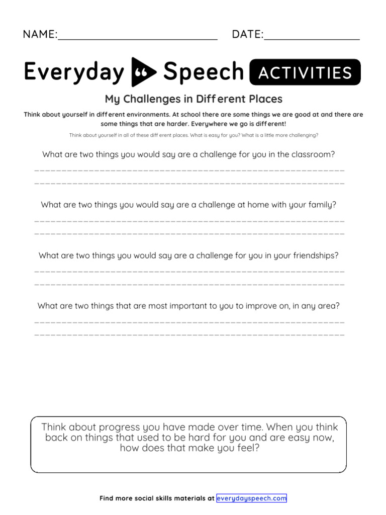 Interactive Worksheet_ My Challenges in Different Places | PDF