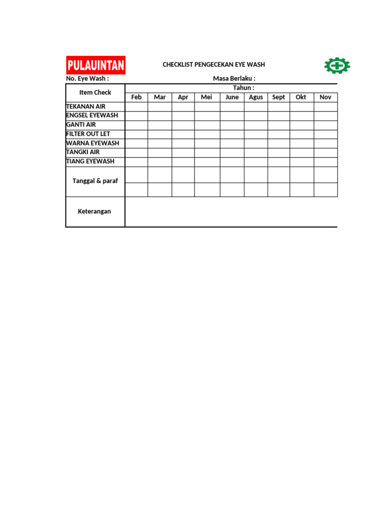 Checklist Pengecekan Eye Wash | PDF