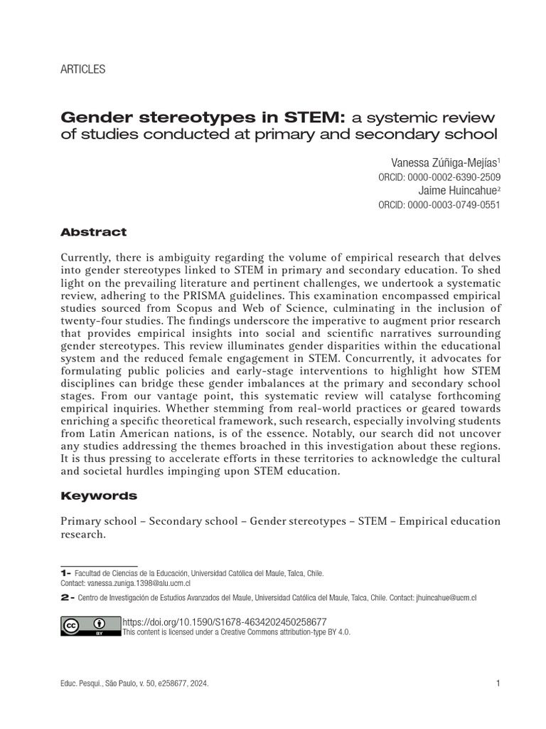 Gender Stereotypes in STEM Education Review | PDF | Stereotypes ...