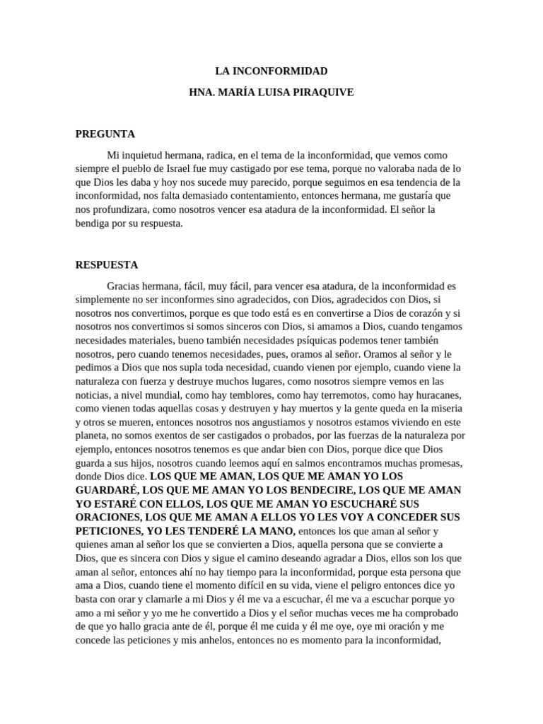 La Inconformidad | PDF | Oración
