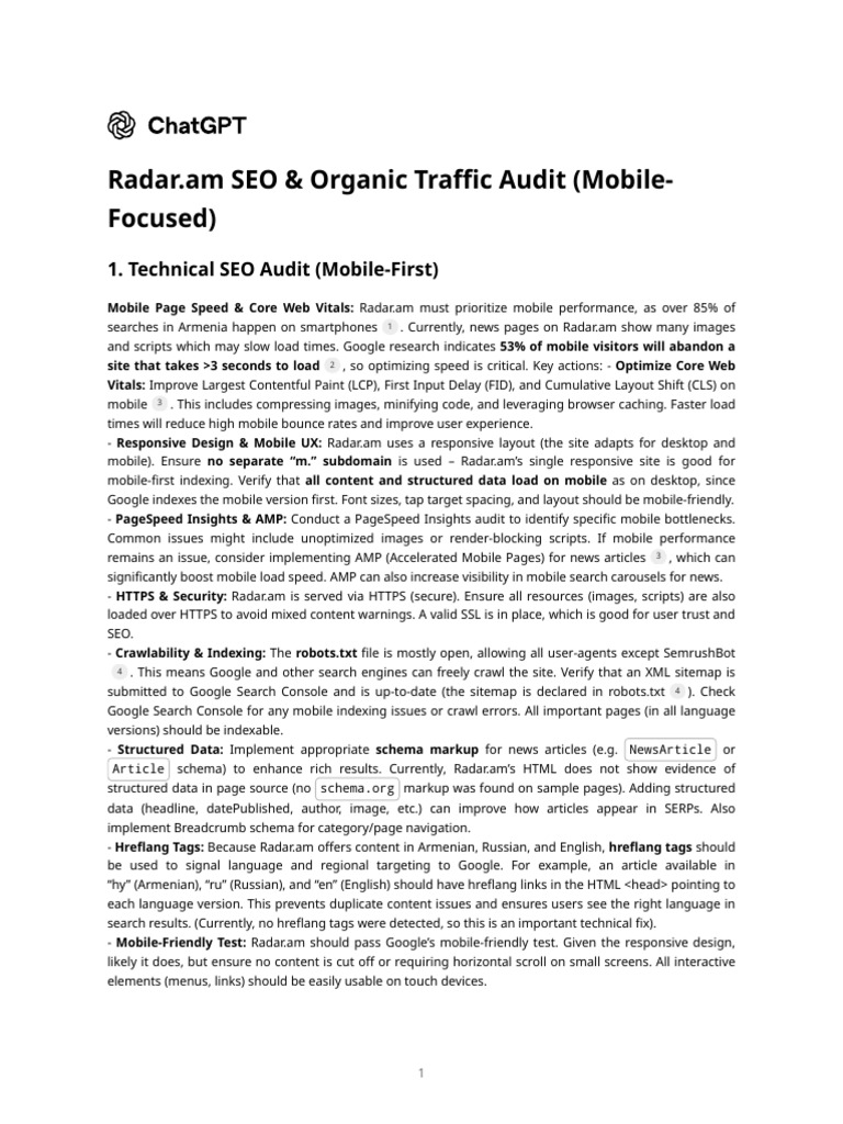 Radar - Am SEO & Organic Traffic Audit | PDF | Search Engine Optimization | Hypertext