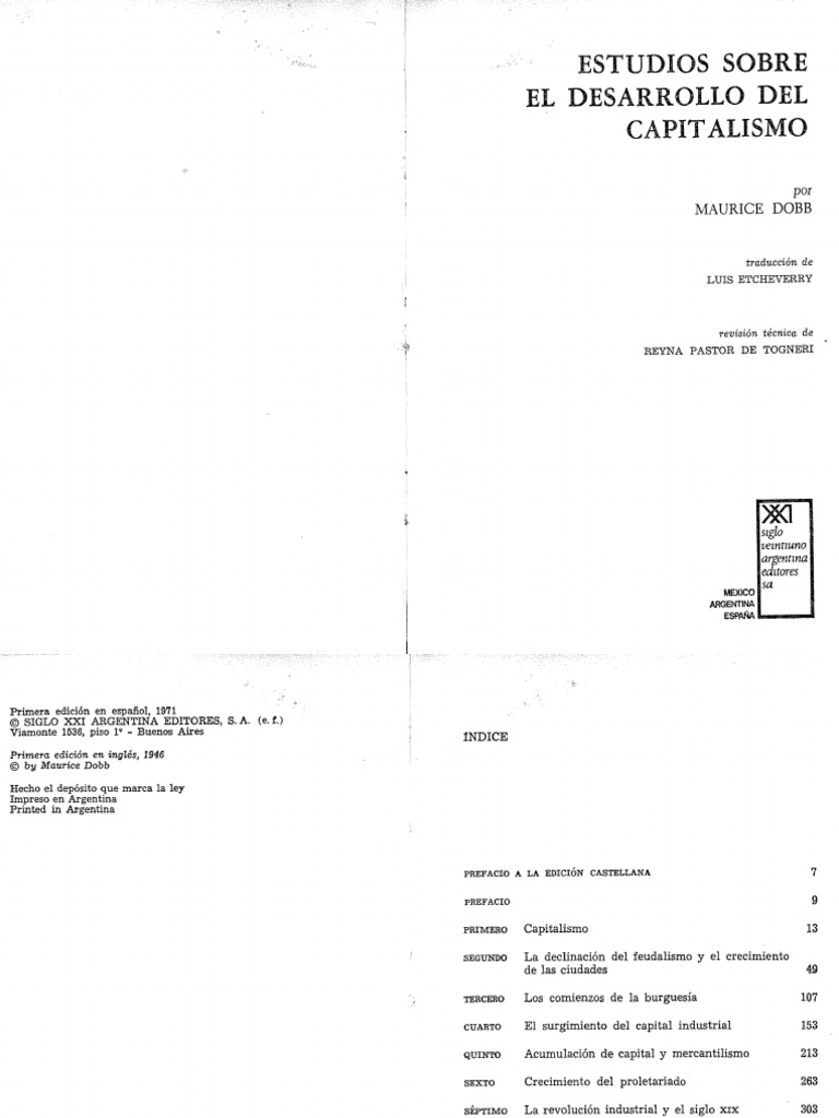 Dobb Maurice - Estudios Sobre El Desarrollo Del Capitalismo - Cap. 1 | PDF