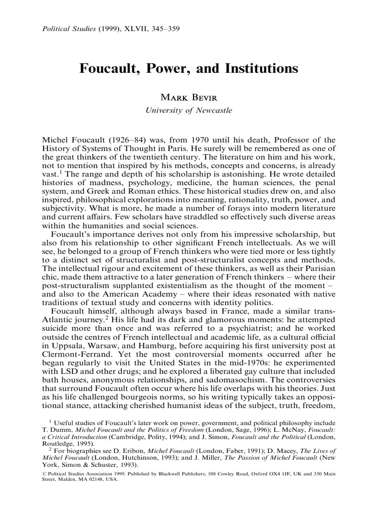 Foucault's Influence on Power and Institutions | PDF | Michel Foucault ...