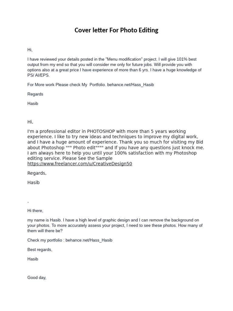Photo Editing Cover Letter | PDF | Image Editing | Computing