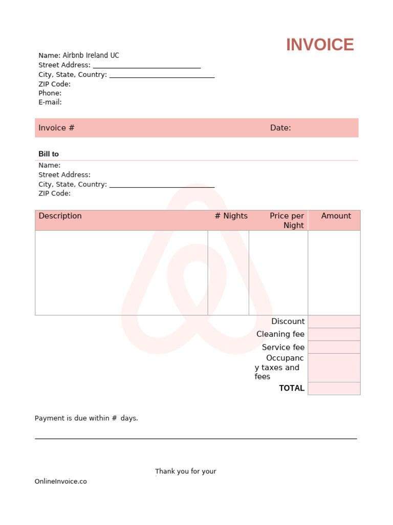 Airbnb Invoice Template 1 | PDF