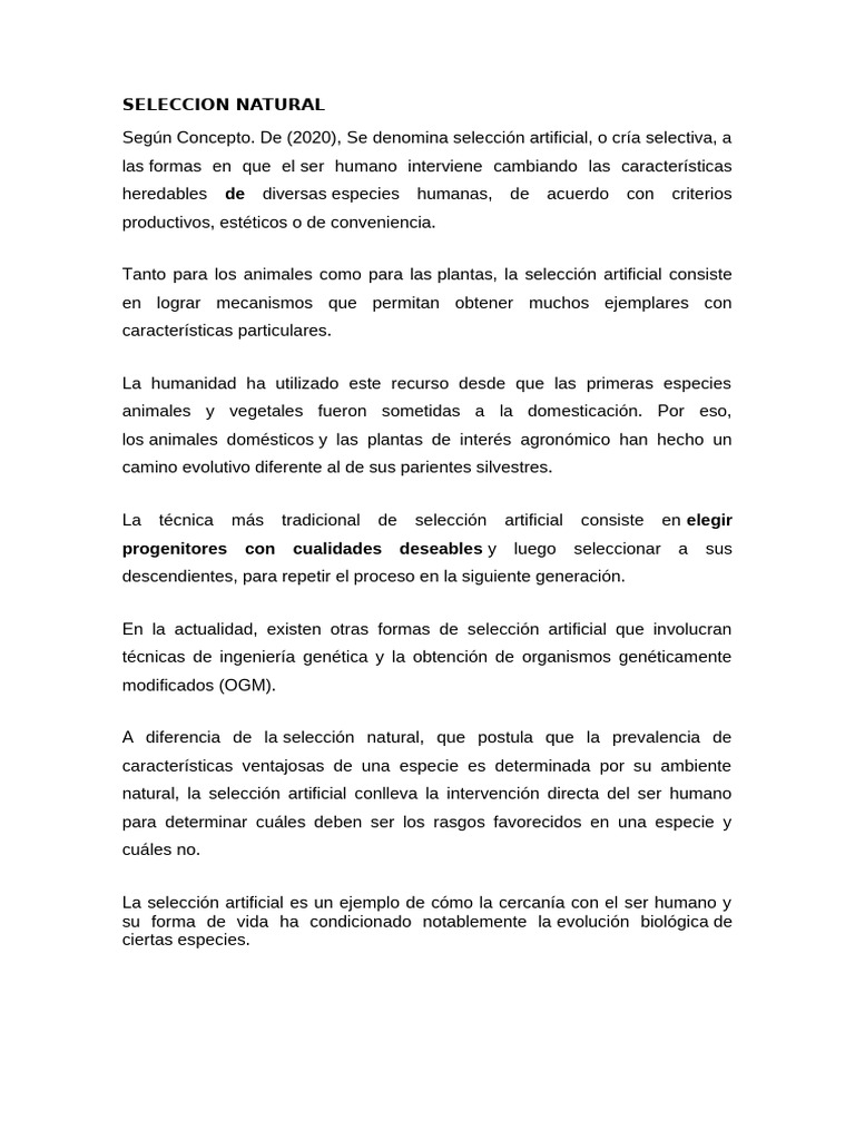 Selección Artificial: Definición y Ejemplos | PDF | Crianza selectiva ...