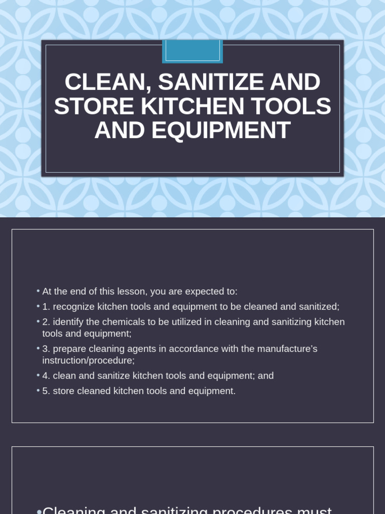 Clean, Sanitize and Store Kitchen Tools LESSON 1 | PDF | Disinfectant ...