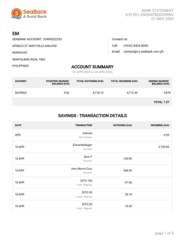 SeaBank April 2025 Statement Summary | PDF | Annual Percentage Rate ...