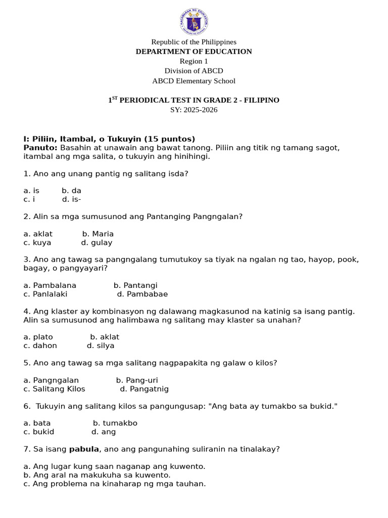 FILIPINO - 1st Periodical Test | PDF