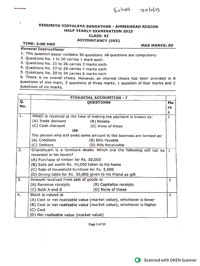 BST Half Yearly Examination Sample Paper | PDF