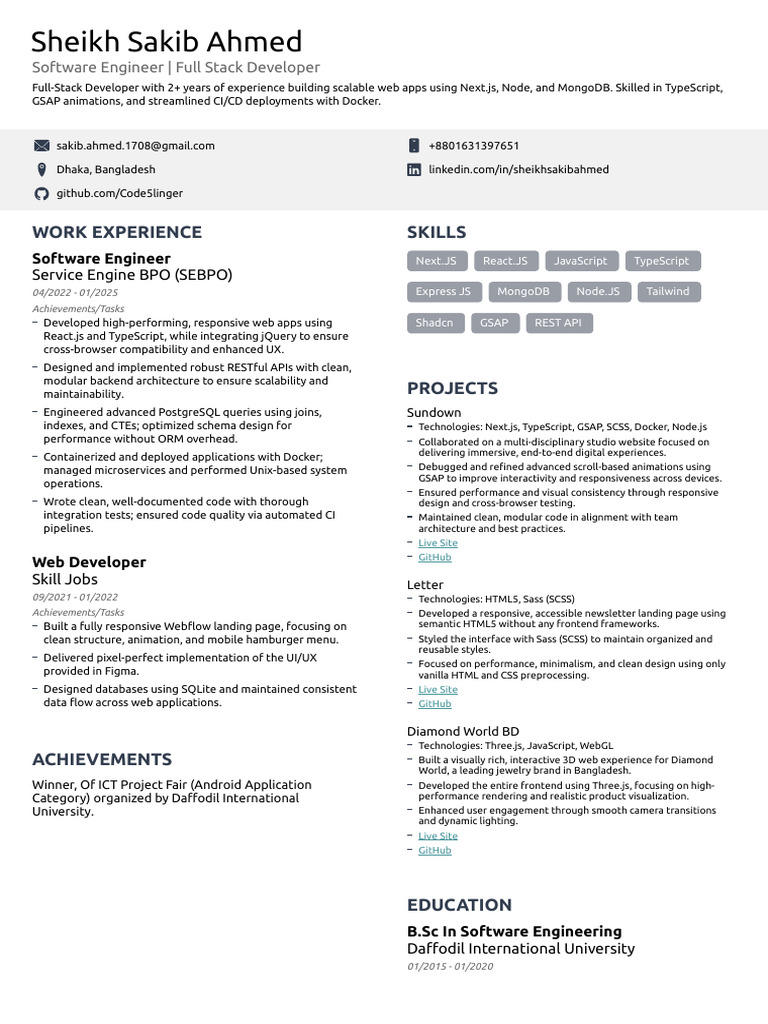 Sheikh Shakib Ahmed - Full Stack Developer | PDF | Software Development ...