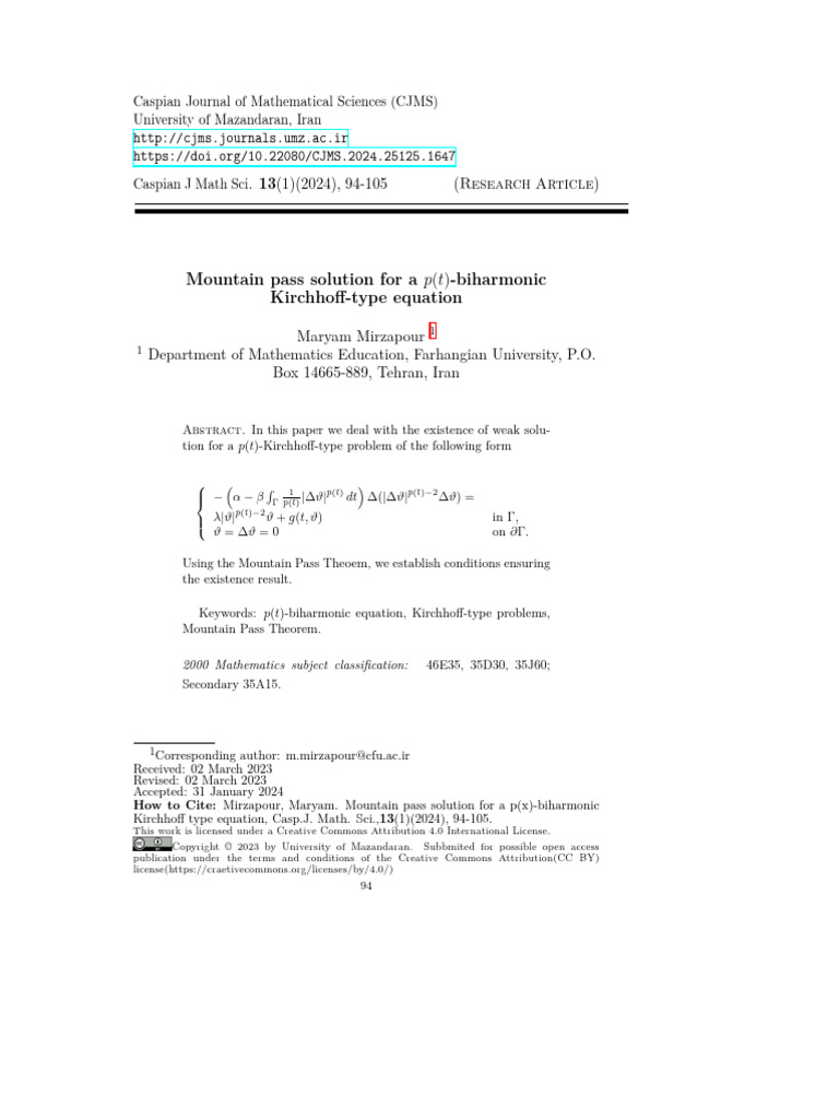 CJMS Volume 13 Issue 1 Page 94-105 | PDF | Functional Analysis | Geometry