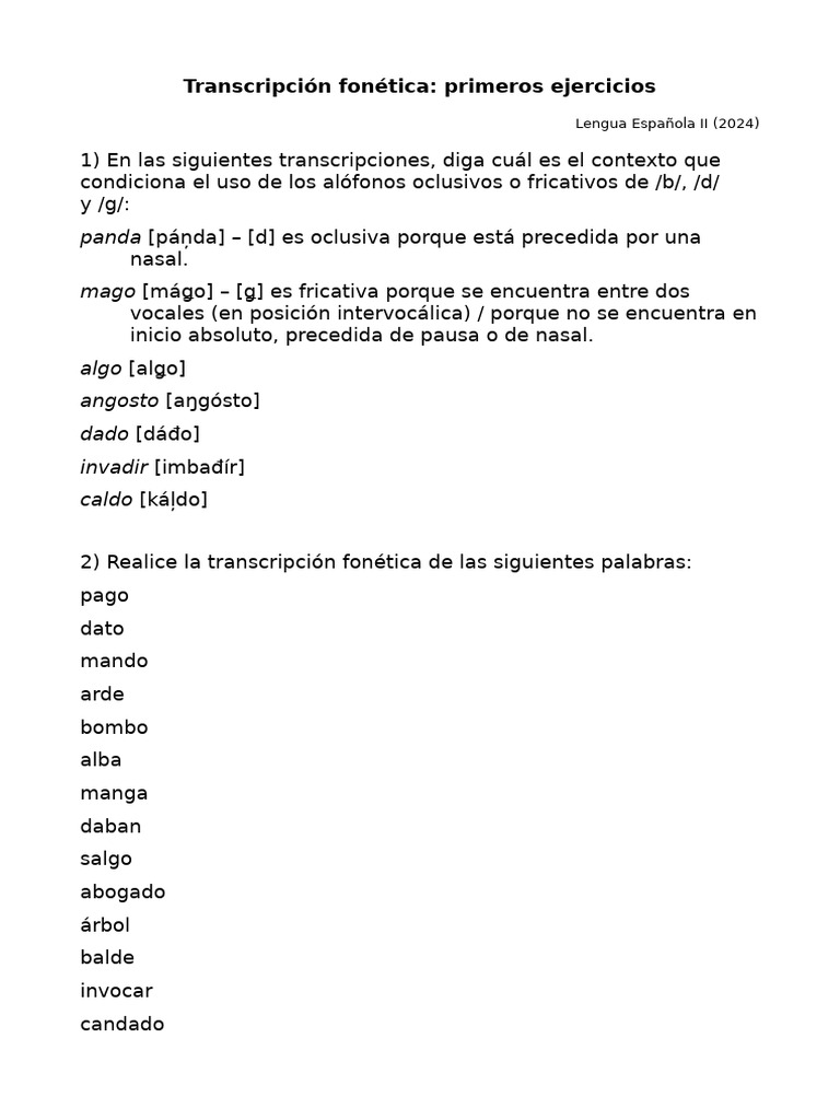 Transcripción Fonética - Primeros Ejercicios | PDF | Voz humana ...