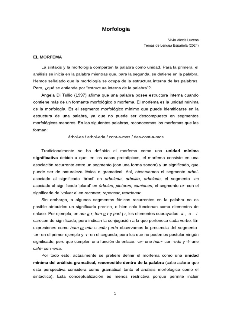 Apunte Morfología (2024) | PDF | Numero Gramatical | Palabra