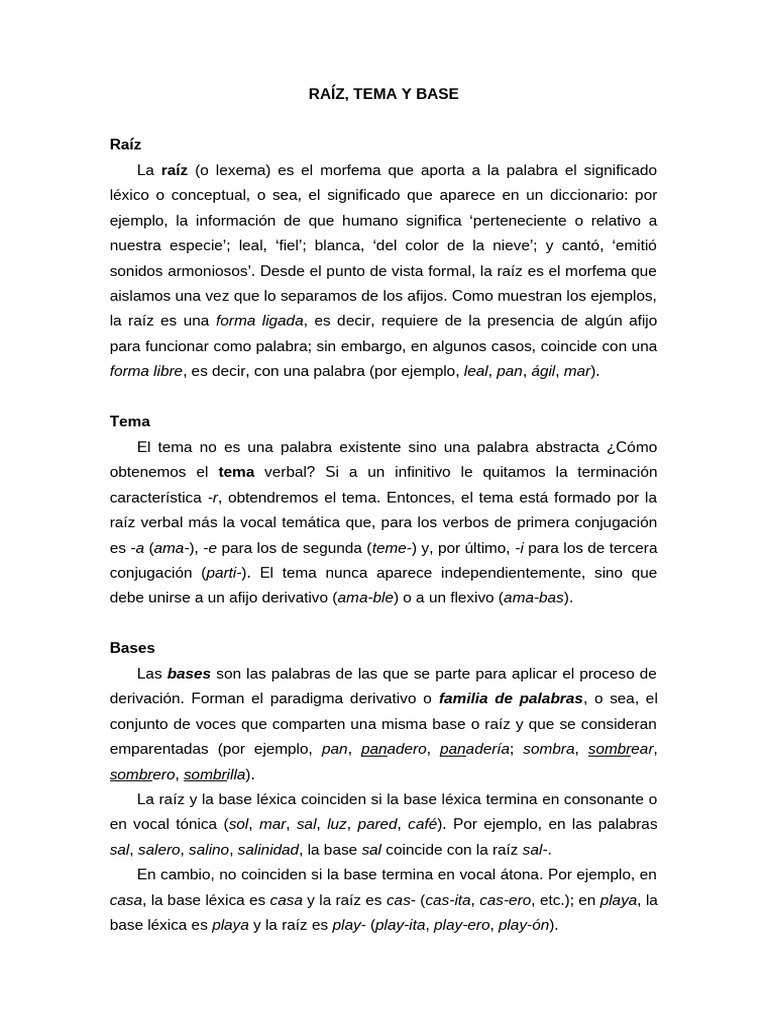 Raíz y base léxica en la lengua | PDF | Verbo | Palabra